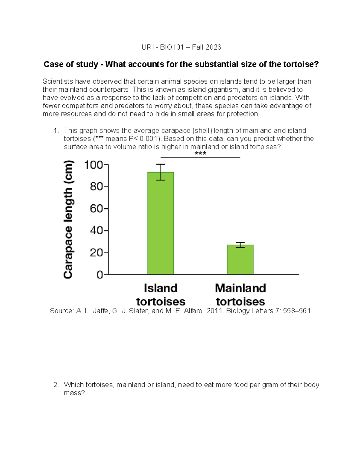 Case of study - What accounts for the substantial size of the tortoise ...