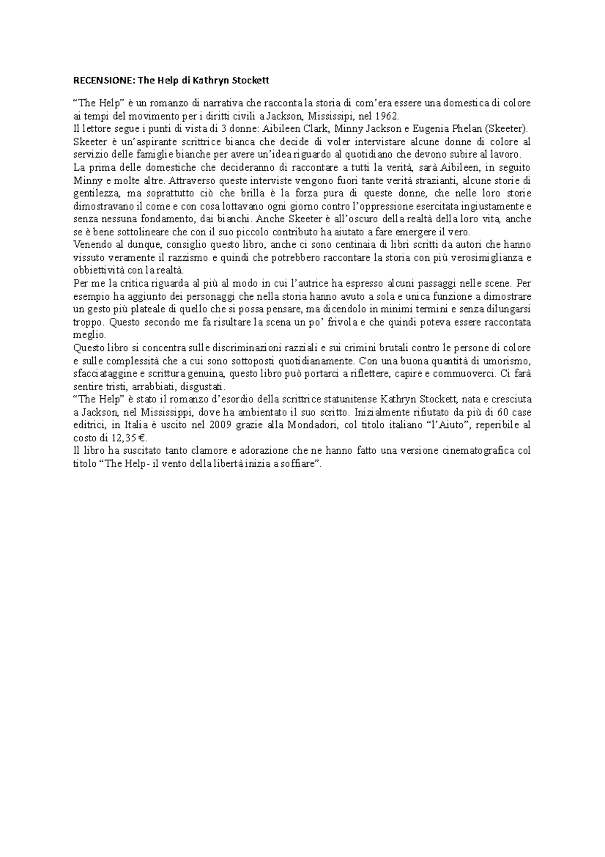 Libro the help di Kathryn Stockett - RECENSIONE: The Help di Kathryn ...