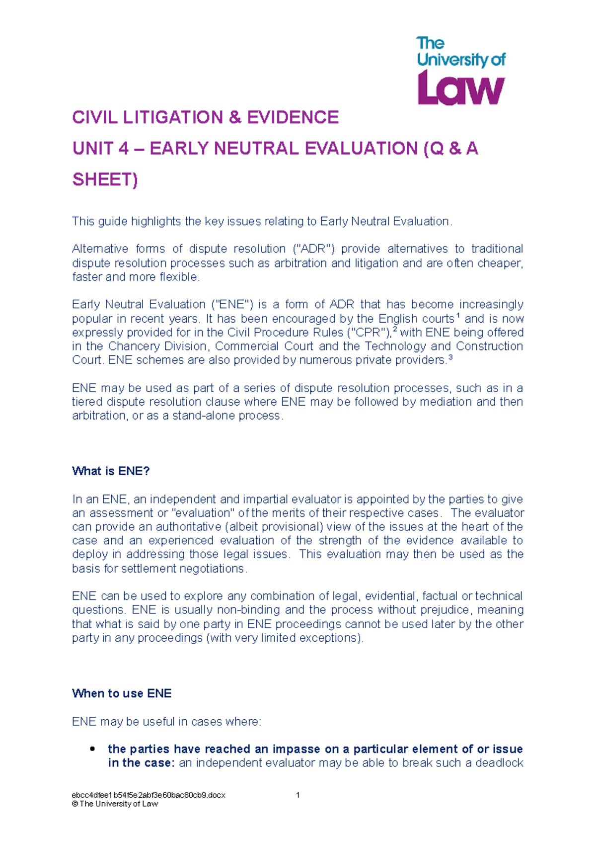 Early Neutral Evaluation Explained - CIVIL LITIGATION & EVIDENCE UNIT 4 ...