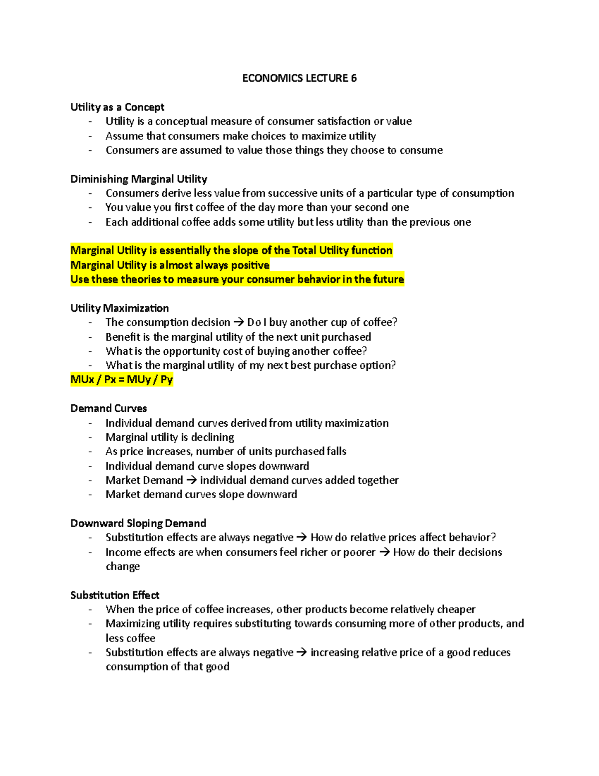 Economics Lecture 6 - ECONOMICS LECTURE 6 Utility as a Concept ...