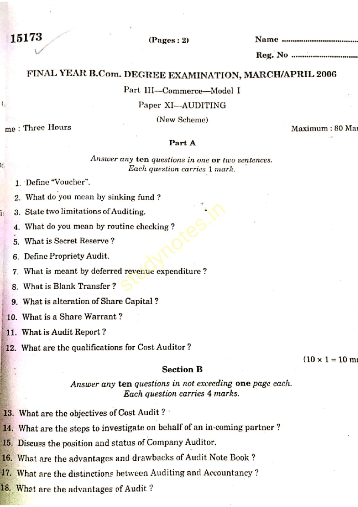 Bcom-auditing-2006 - Question papper - B.COM - Studocu Bcom-auditing-2006 - Question papper - B.COM - Studocu