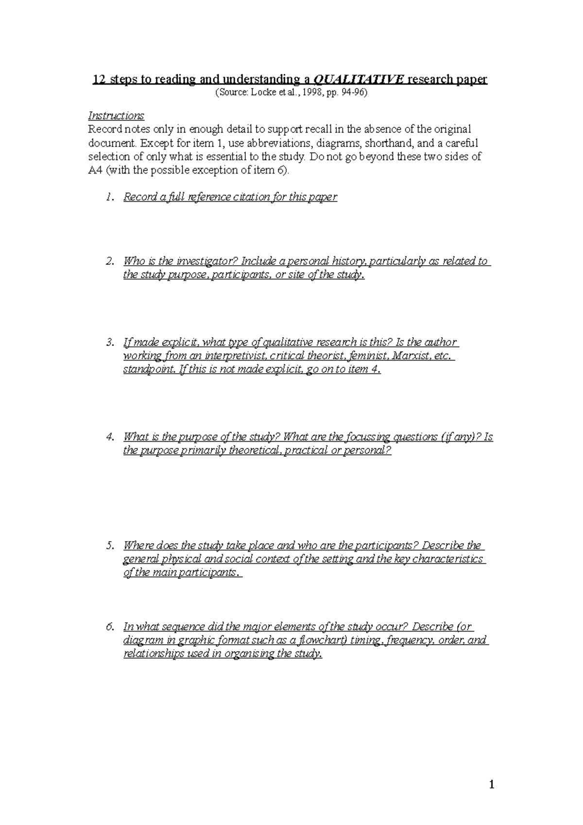 12 step qual & quant summaries combined 2 - 12 steps to reading and ...