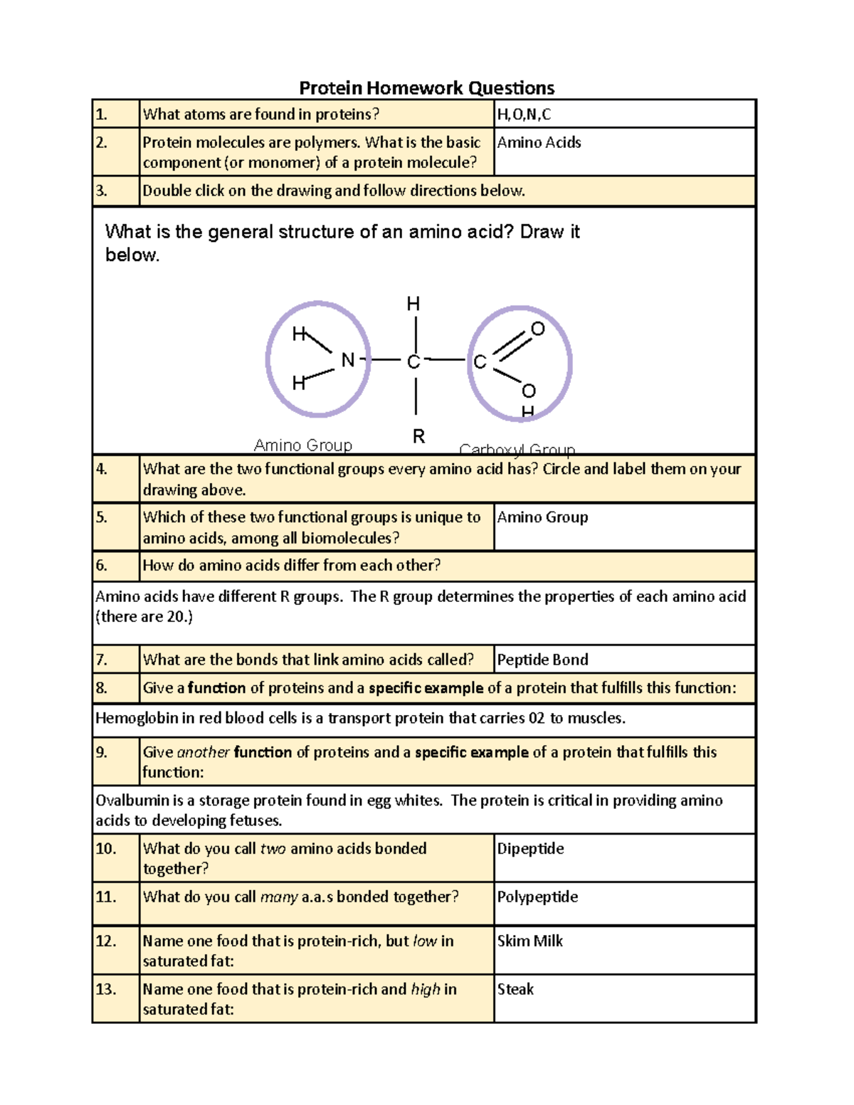 Protein HW 2021 - Protein Homework Questions What atoms are found in ...