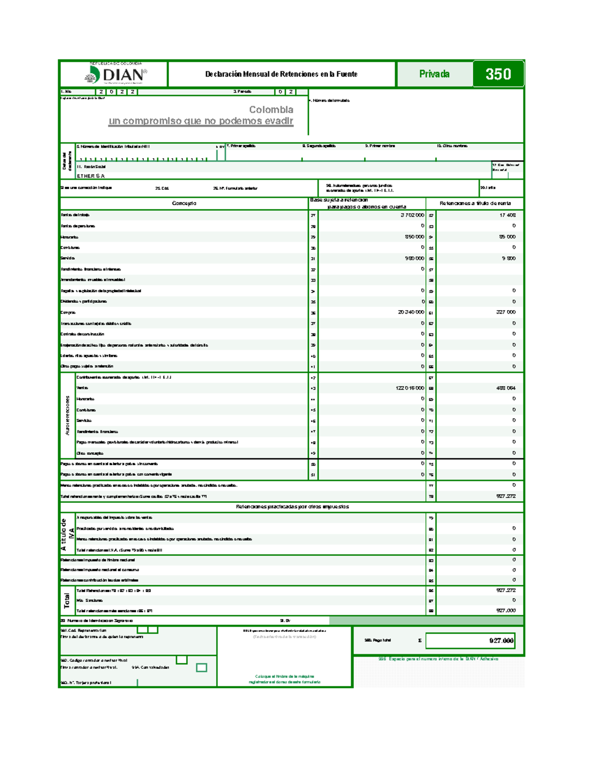Formulario RETE Fuente Febrero - 1. Año 2 0 2 2 3. Período 0 2 Espacio ...