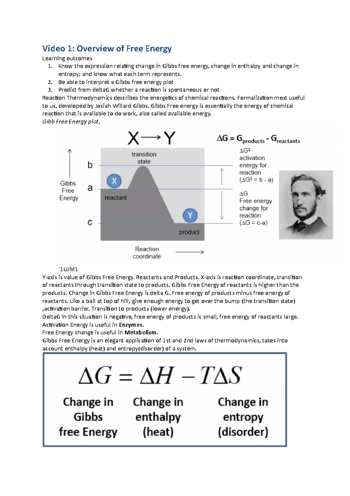 Module 1 - Video 1: Overview of Free Energy Learning outcomes 1. Know ...