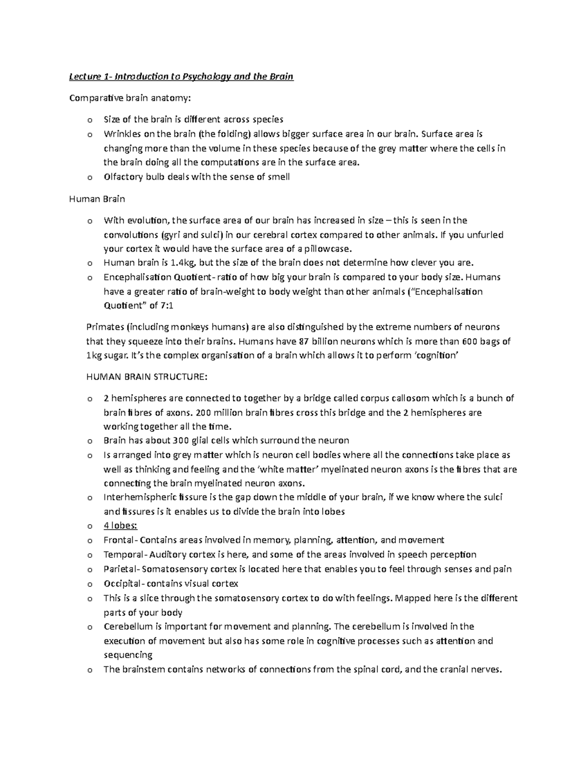 Psychology and the brain notes - Lecture 1- Introduction to Psychology ...