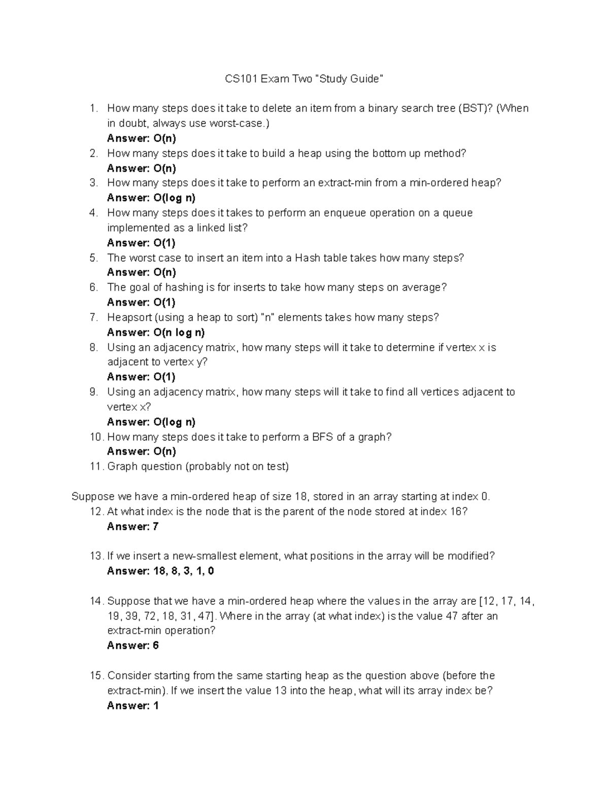 Study Guide - Test Prep - CS101 Exam Two