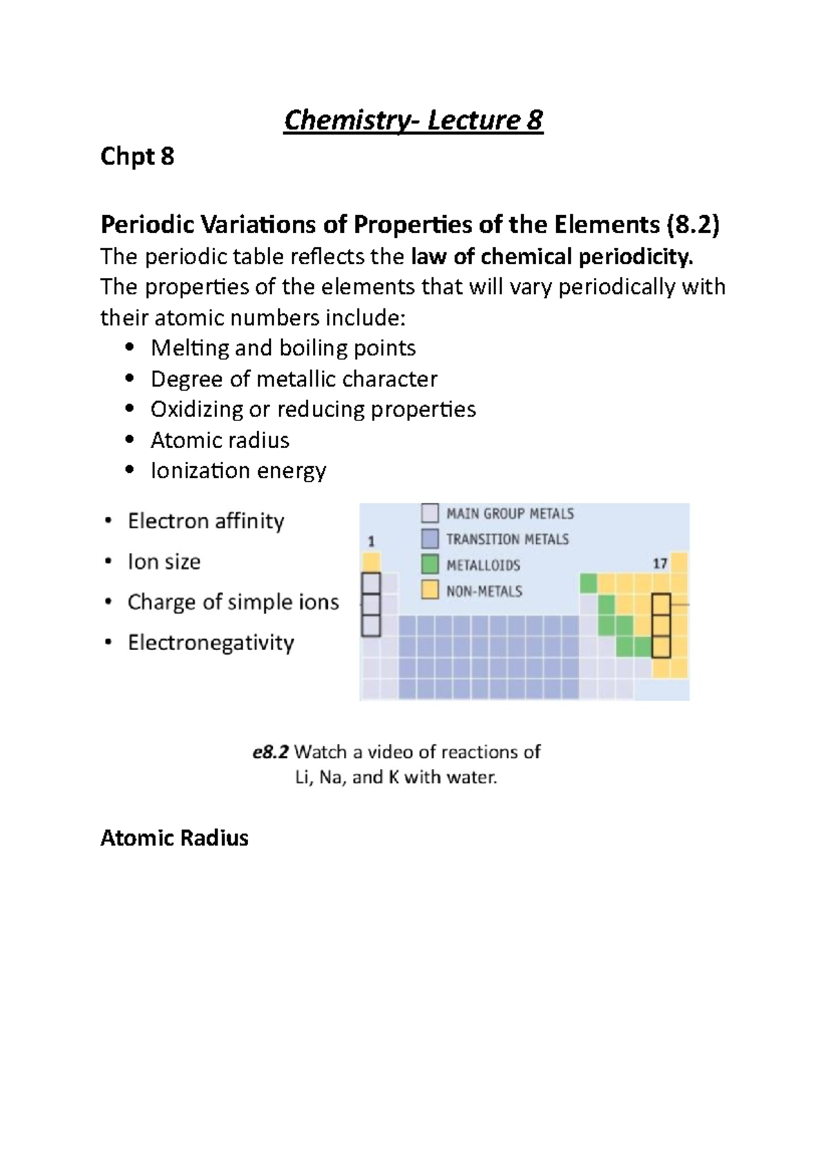 Chemistry Lecture 8 - Notes from before the subject changed codes, but ...