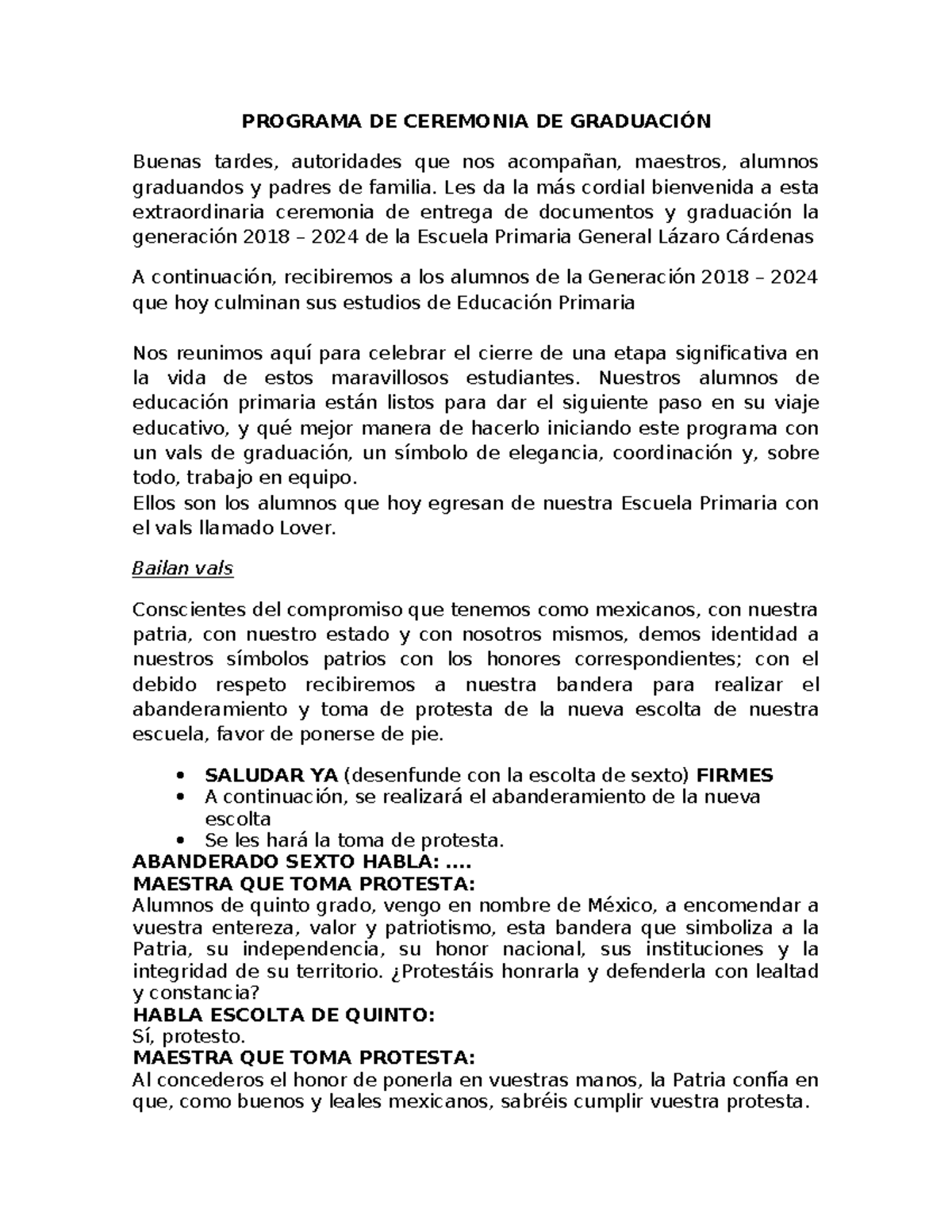 Programa DE Ceremonia DE Graduación 2024 - PROGRAMA DE CEREMONIA DE ...