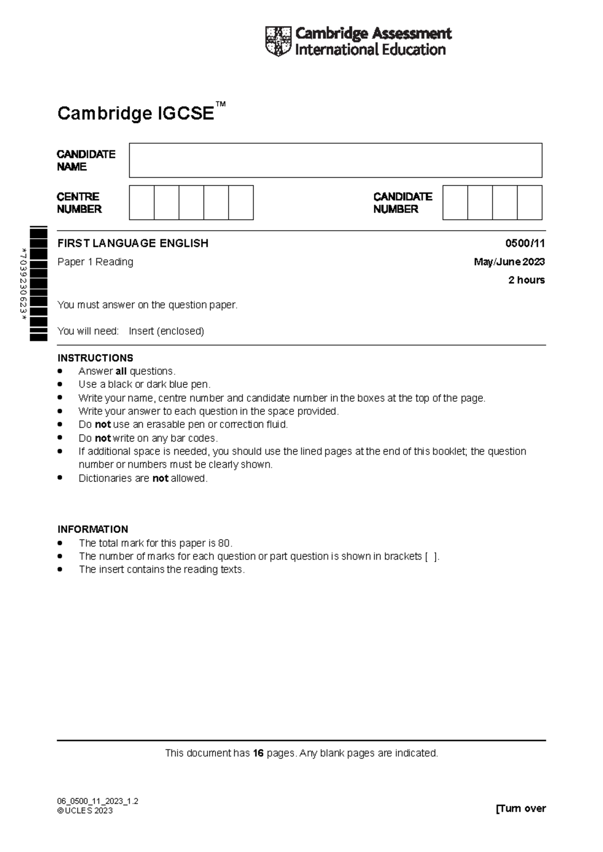 Igcse Cambridge 2023 Questions Paper 1 - Cambridge IGCSE™ FIRST ...