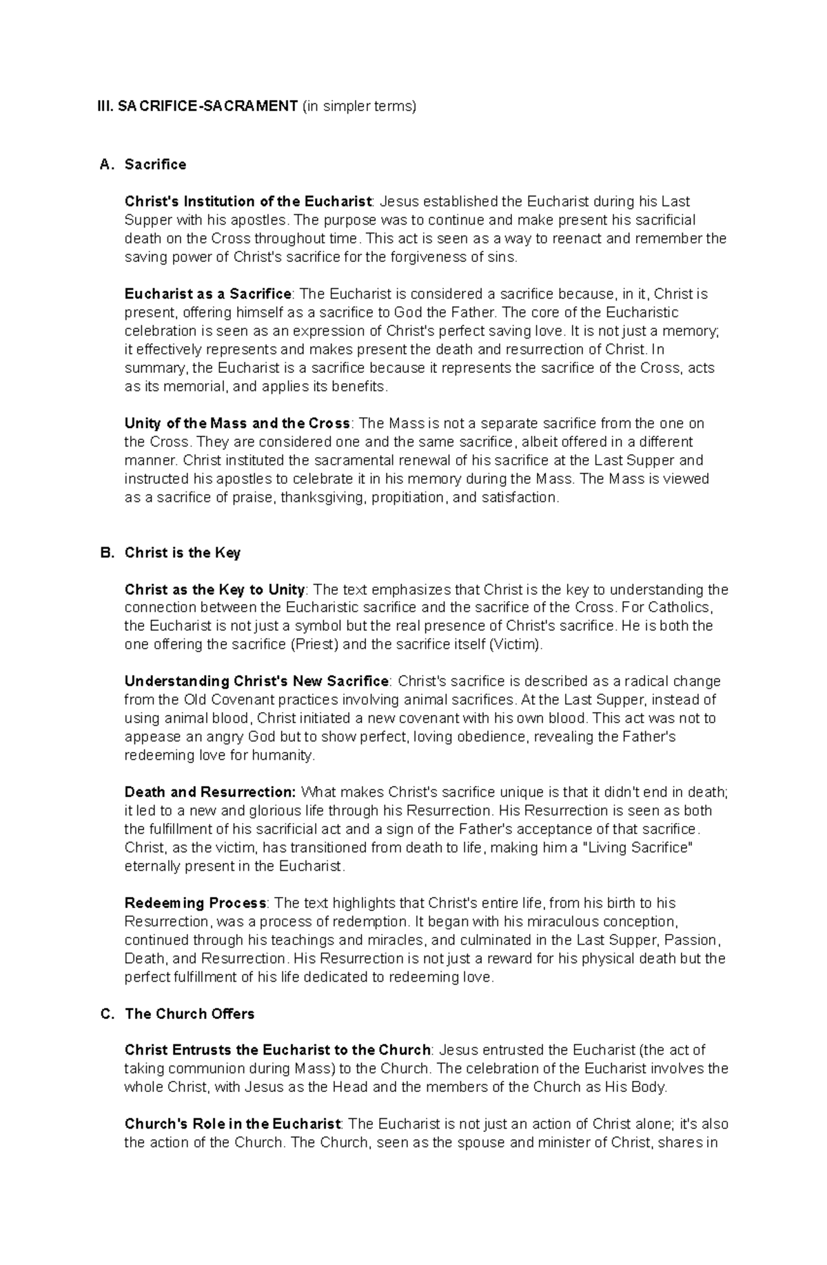 III Sacrifice Sacrament (simpler terms) - III. SACRIFICE-SACRAMENT (in ...