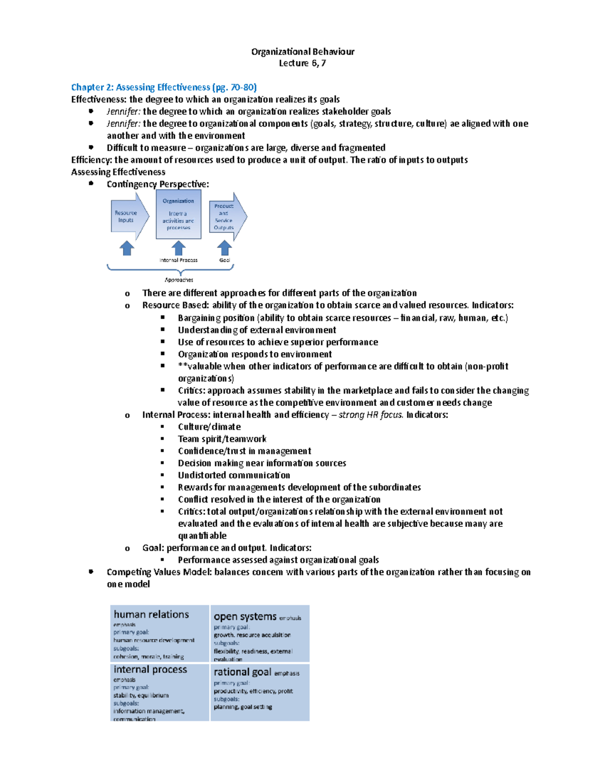 OB Lectures 6,7 - Lecture notes 6, 7 - Organizational Behaviour Lecture ...