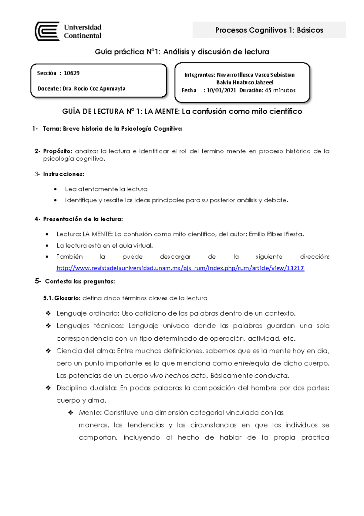 Guía 1 - equipo - Carrera - Procesos Cognitivos 1: B·sicos GuÌa pr·ctica N∞1: An·lisis y ...