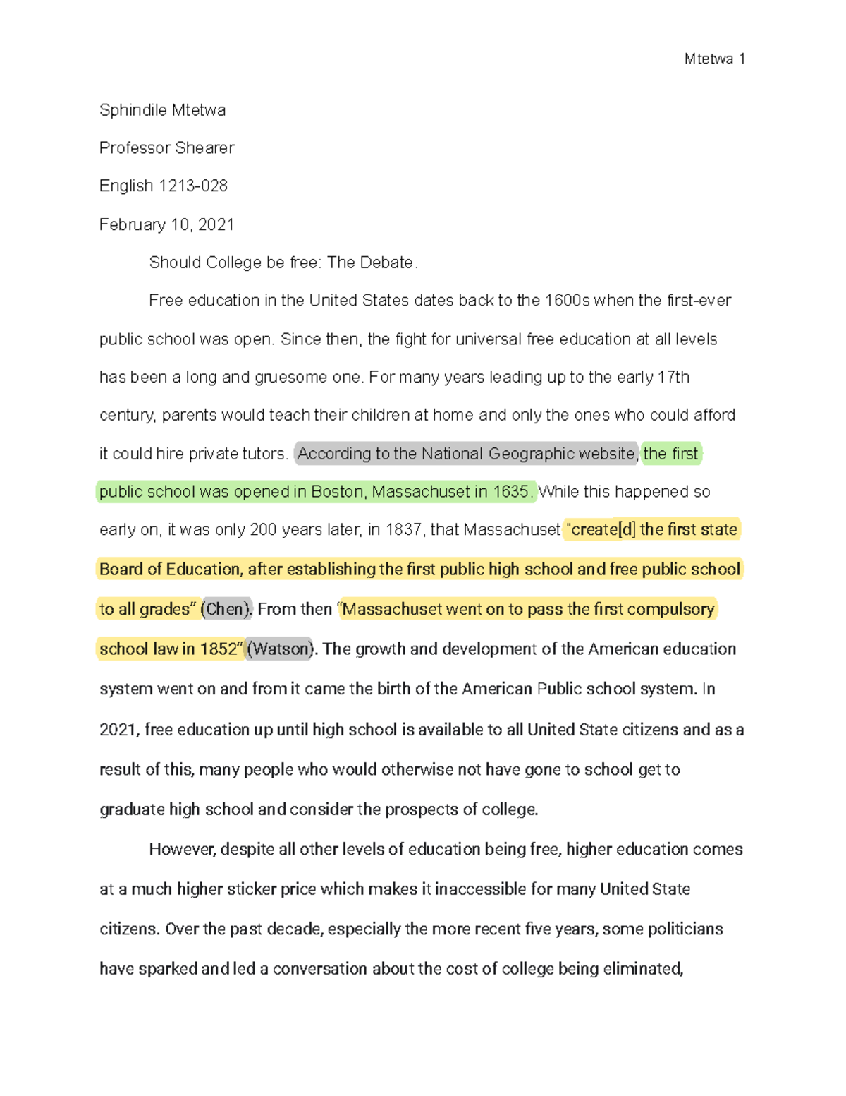 Unit 1 Essay Rough Draft-Highlighted - Sphindile Mtetwa Professor ...