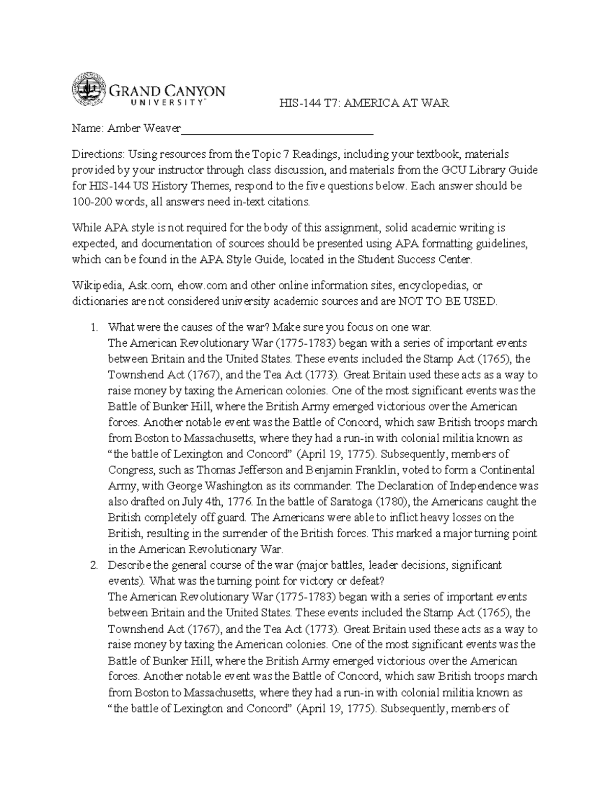 HIS-144-RS-America at War Worksheet - HIS-144 T7: AMERICA AT WAR Name ...