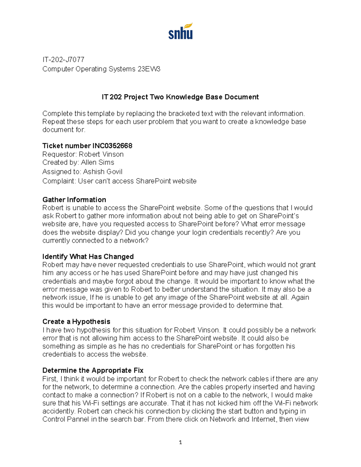 IT 202 Project Two-Erica Gonzalez - IT-202-J Computer Operating Systems ...