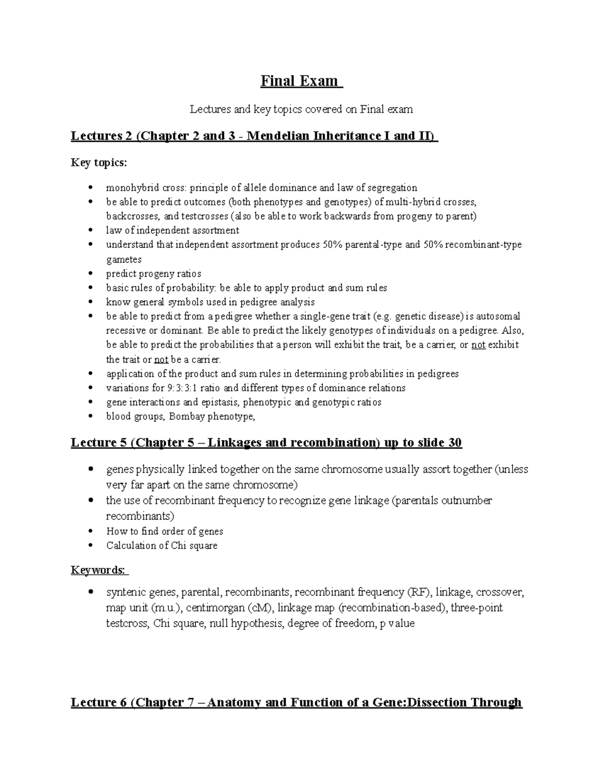 Final exam prepration - work - Final Exam Lectures and key topics ...