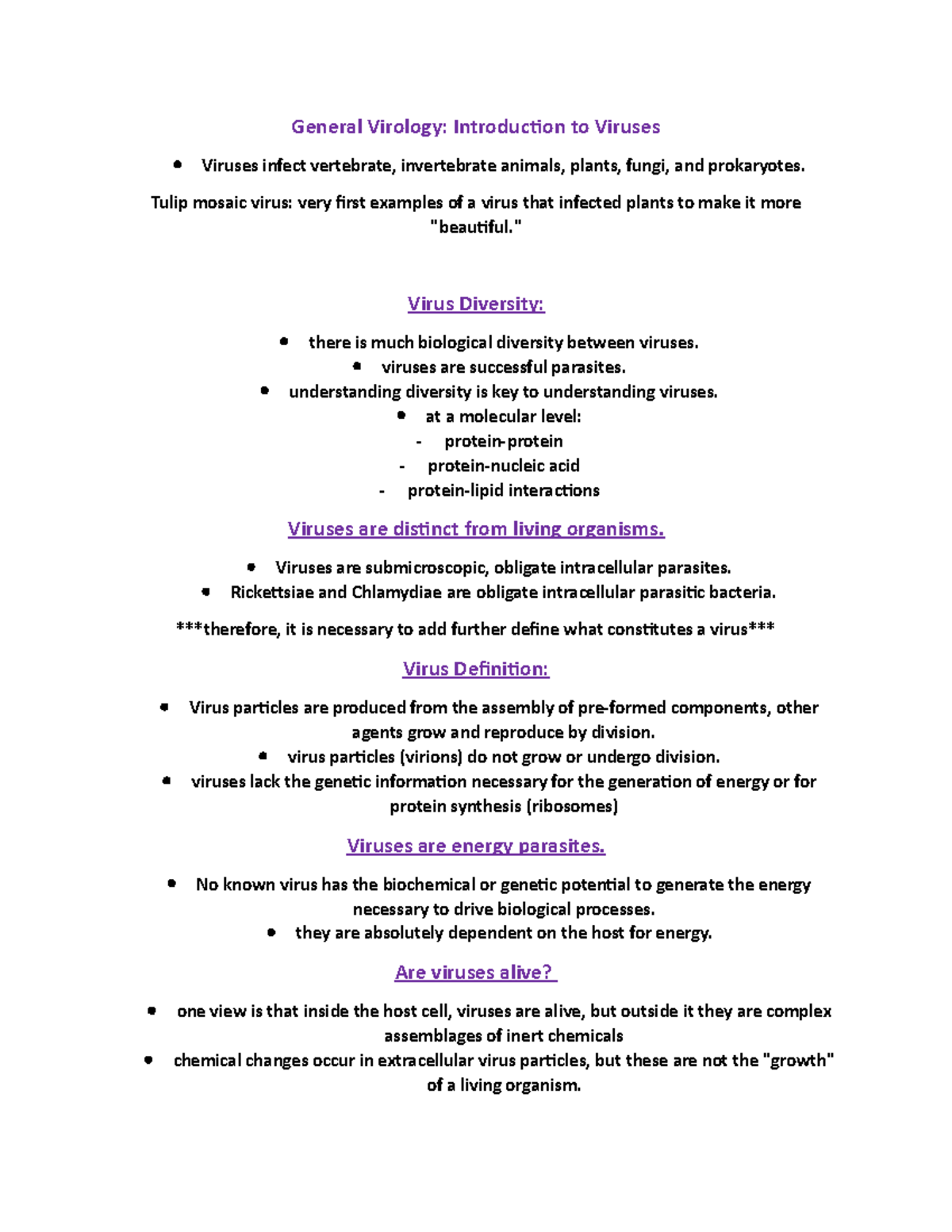 Introduction to Virology Notes - General Virology: Introduction to ...