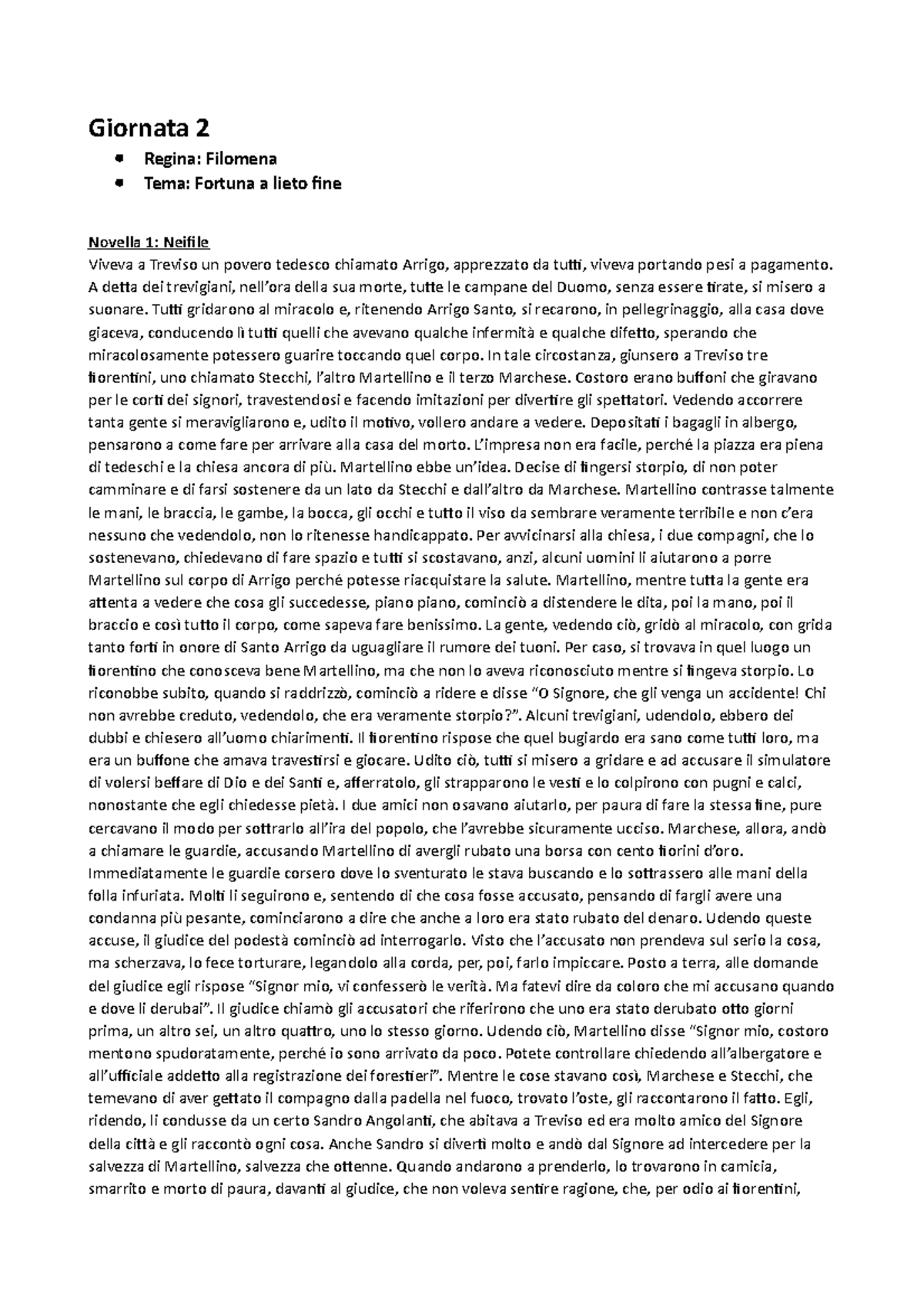 Seconda giornata Decameron - Giornata 2 Regina: Filomena Tema: Fortuna ...