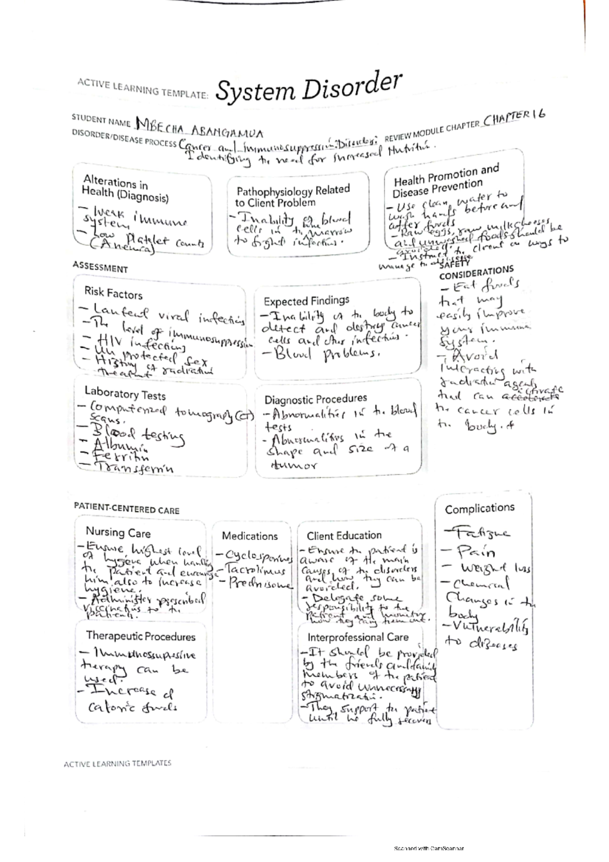 Cancer and immunosuppression - ACTIVE LEARNING TEMPLATE: System ...