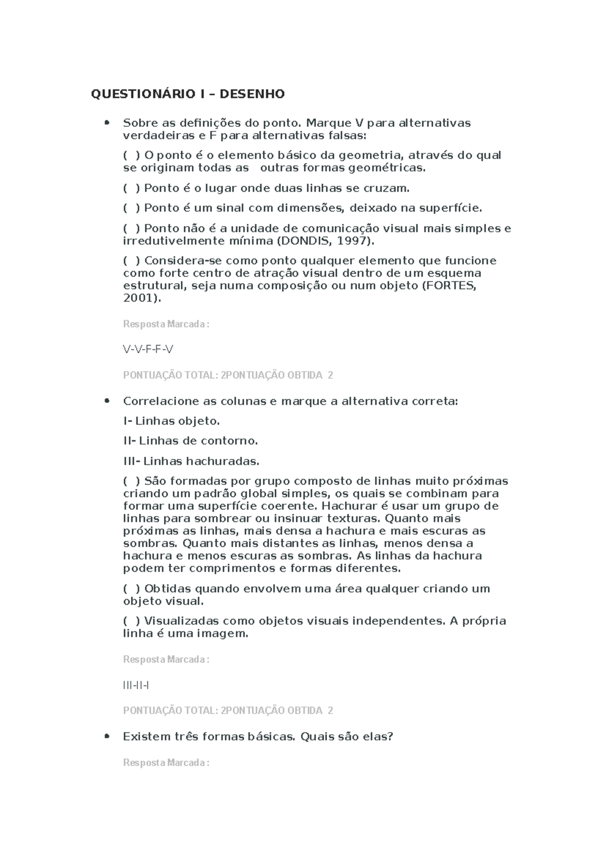 Questionário I-– Desenho - QUESTIONÁRIO I – DESENHO Sobre as definições ...