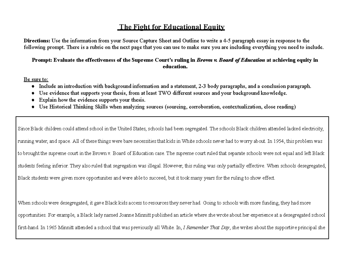 Brown V. BOE Essay - Studocu