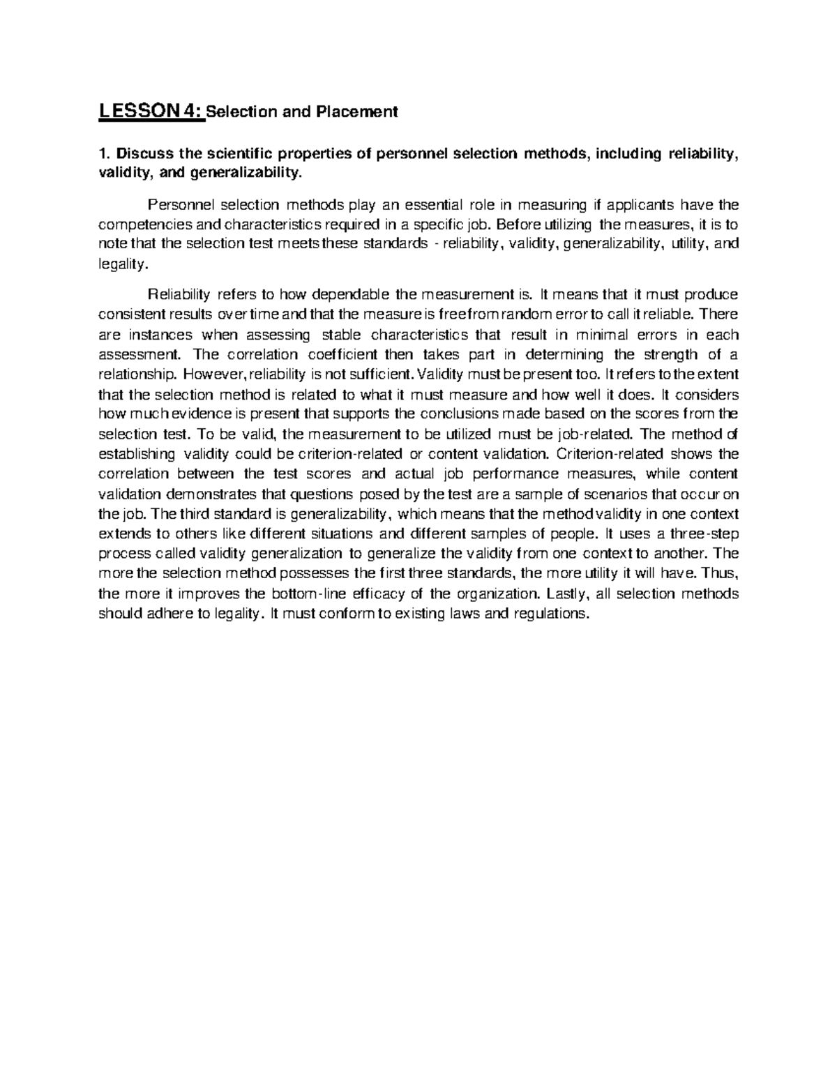 Lesson 4 selection - HUMAN RESOURCE MANAGEMENT - LESSON 4: Selection ...