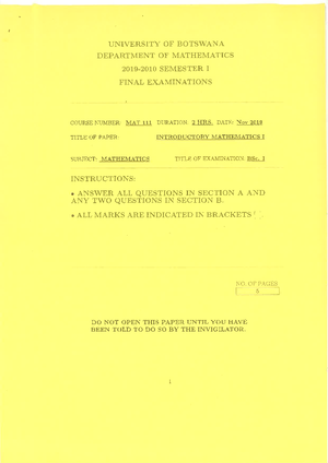 MAT 191course layout 2020 - University of Botswana Faculty: Science ...
