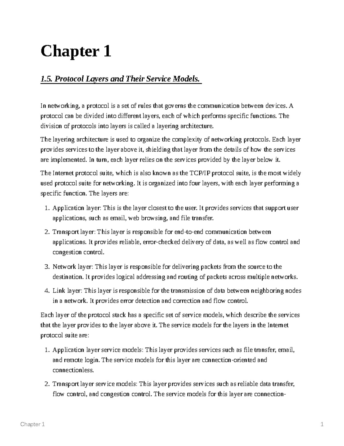 1.5 protocol layers and their service models - Chapter 1 1 Chapter 1 1. Protocol Layers and ...