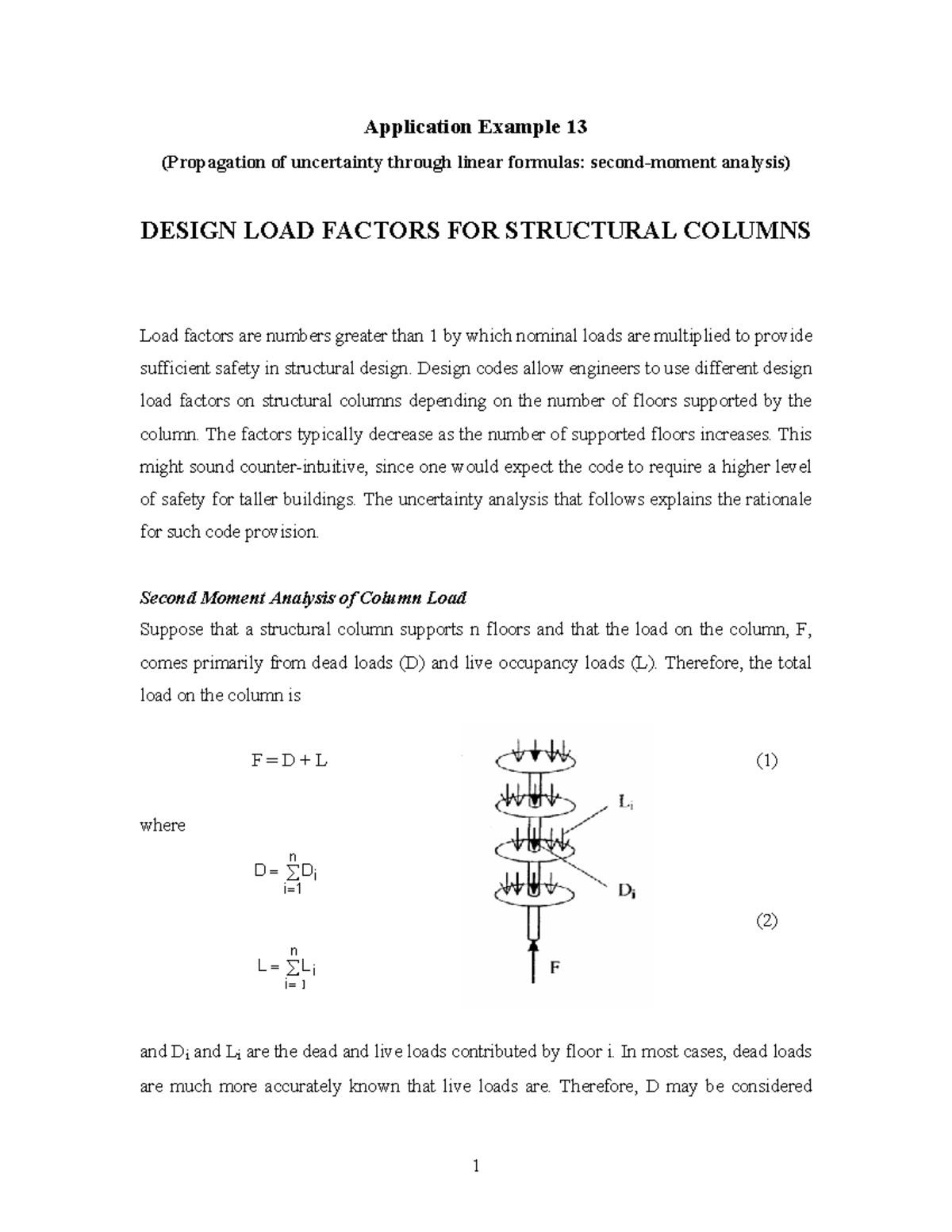 Second Moment Analysis of Column Load and Design Load F - Application ...