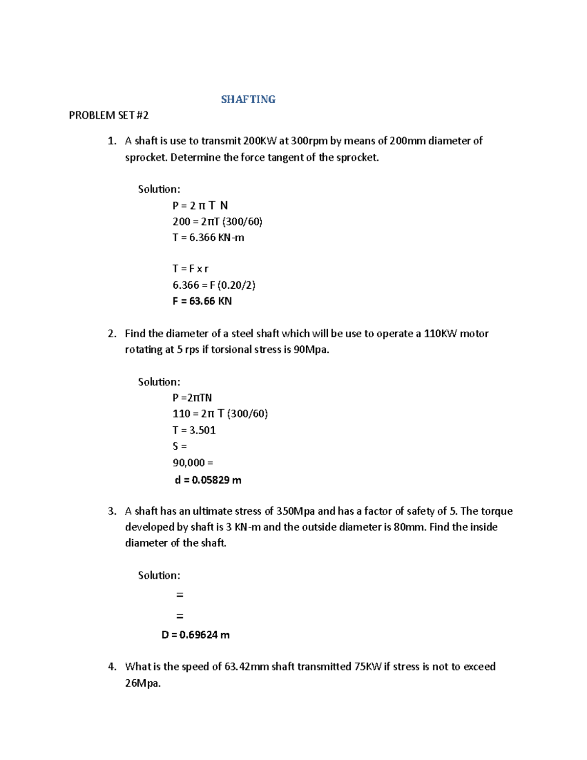 424100113 Machine Design Prob sets Plates - SHAFTING PROBLEM SET A ...