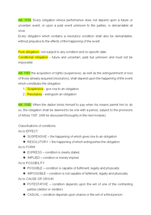 Obligations and Contracts Summary on Different Kinds of Obligation - OBLIGATIONS AND CONTRACTS ...