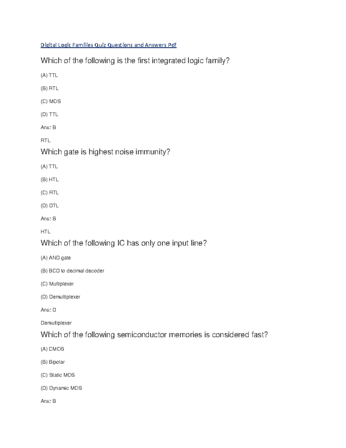 Digital-logic-families - Digital Logic Families Quiz Questions and ...