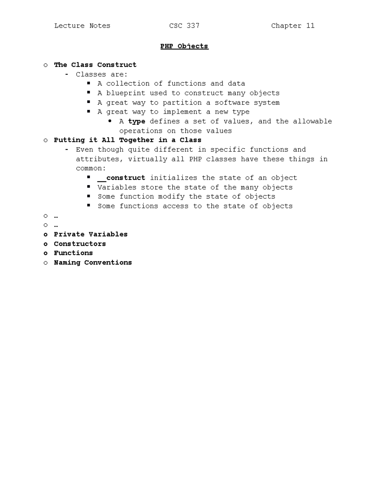 PHP Objects - Professor: Rick Mercer - Lecture Notes CSC 337 Chapter 11 ...