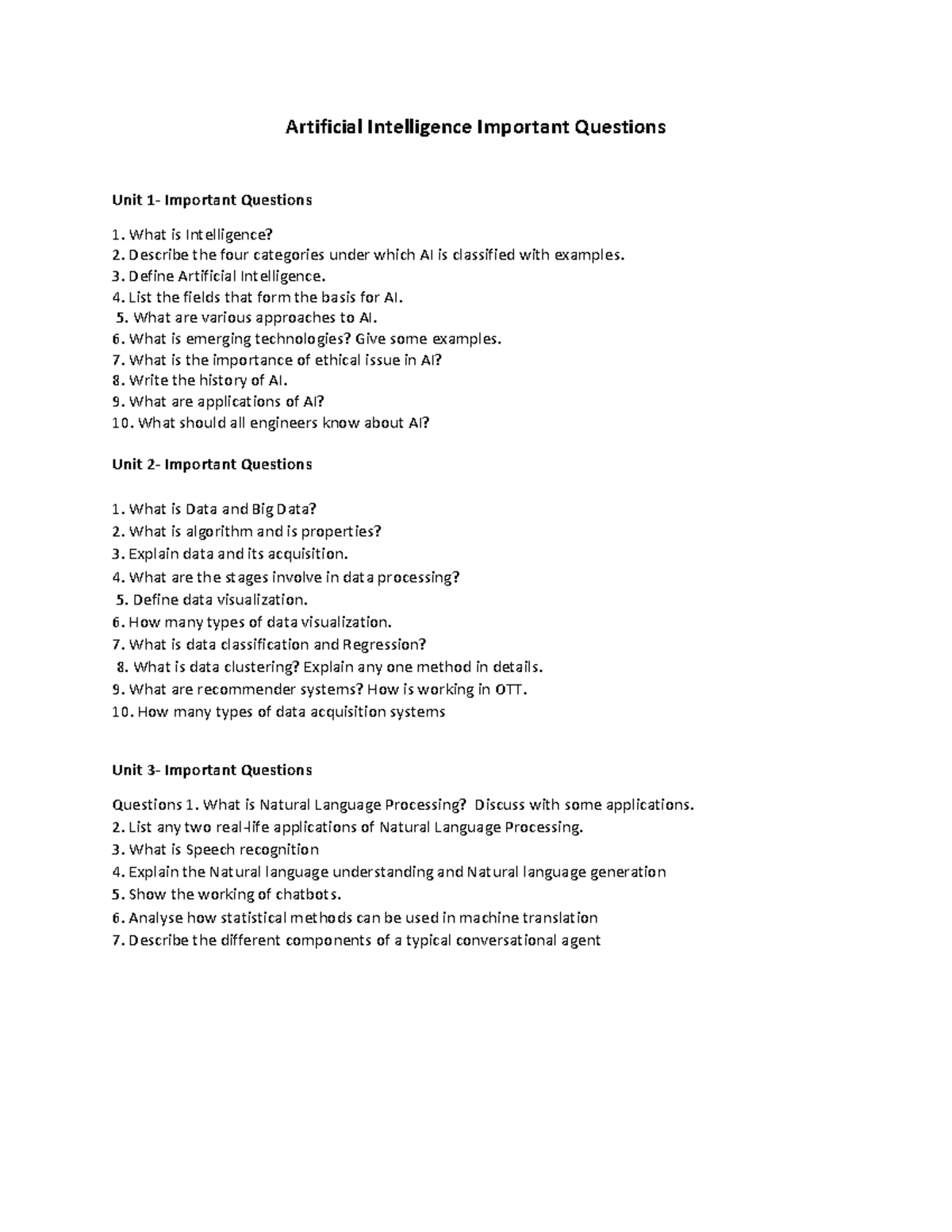 AI Important Questions - Artificial Intelligence Important Questions ...