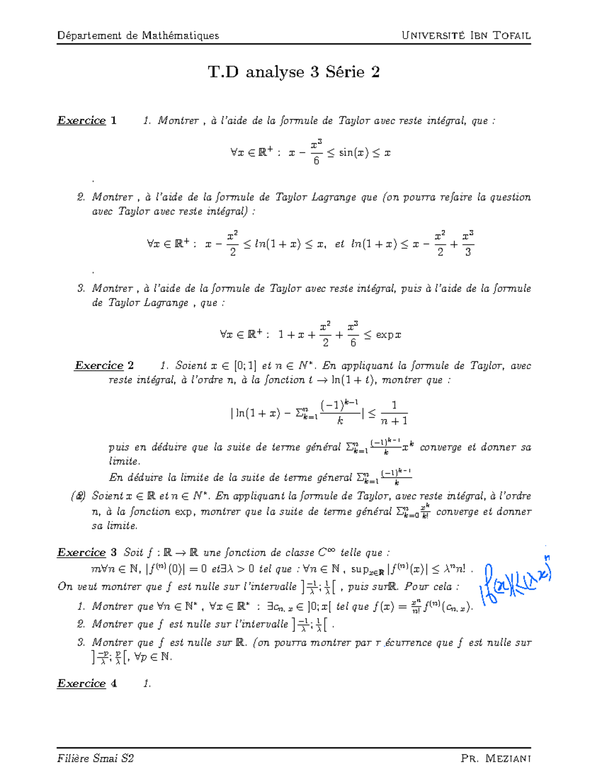 Serie 2 smai 22 S2 An 3-1 - Exercices analyse 3 - Département de ...