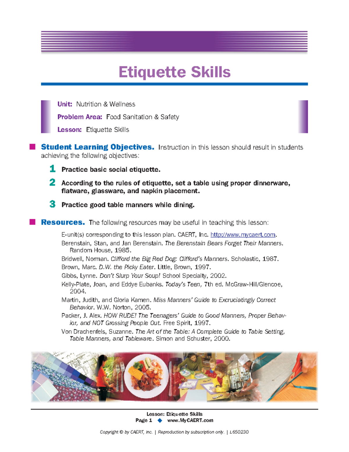 FCS-L650230 - Introducing etiquette - Etiquette Skills Unit: Nutrition ...
