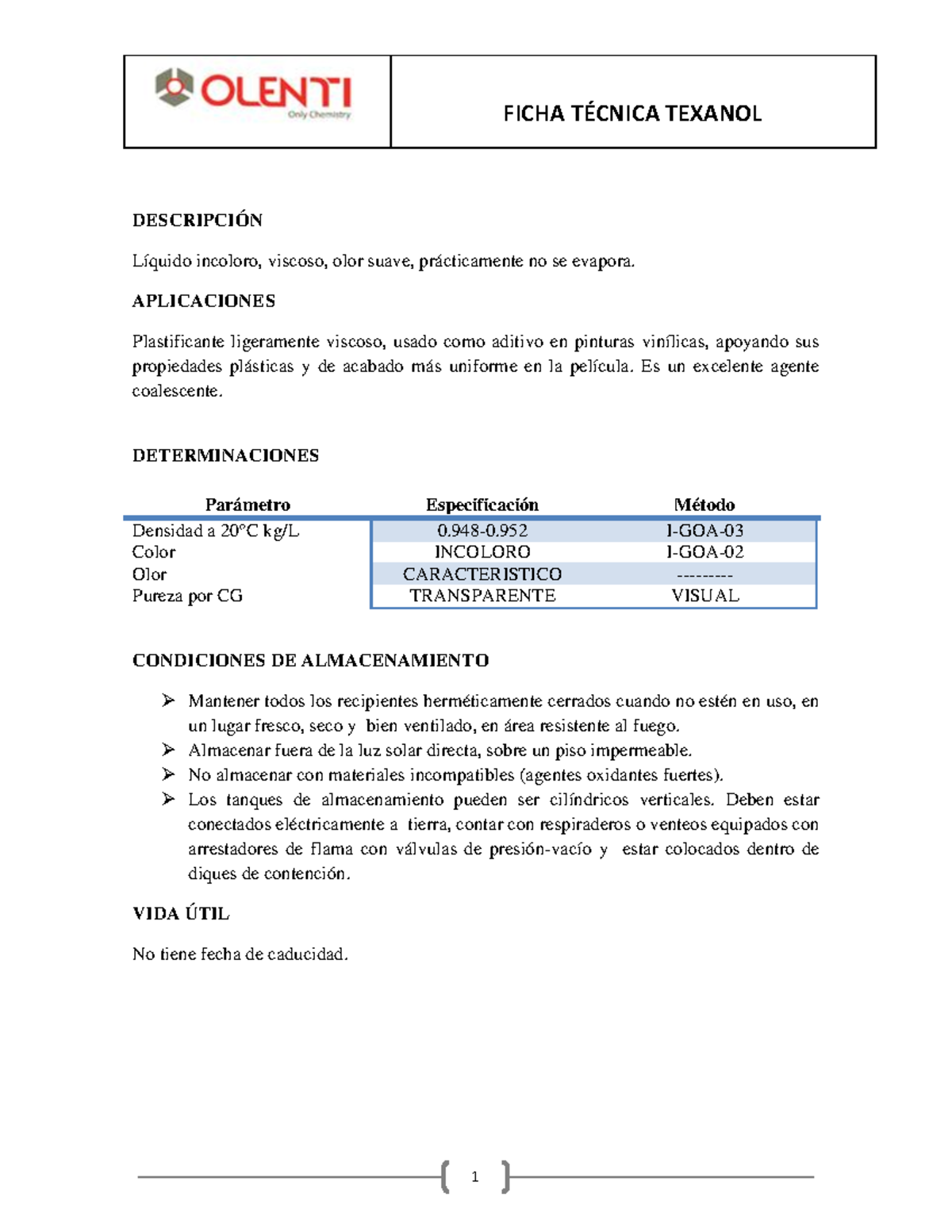 Alcohol-texanol - Alcohol- FICHA TÉCNICA TEXANOL 1 DESCRIPCIÓN Líquido ...
