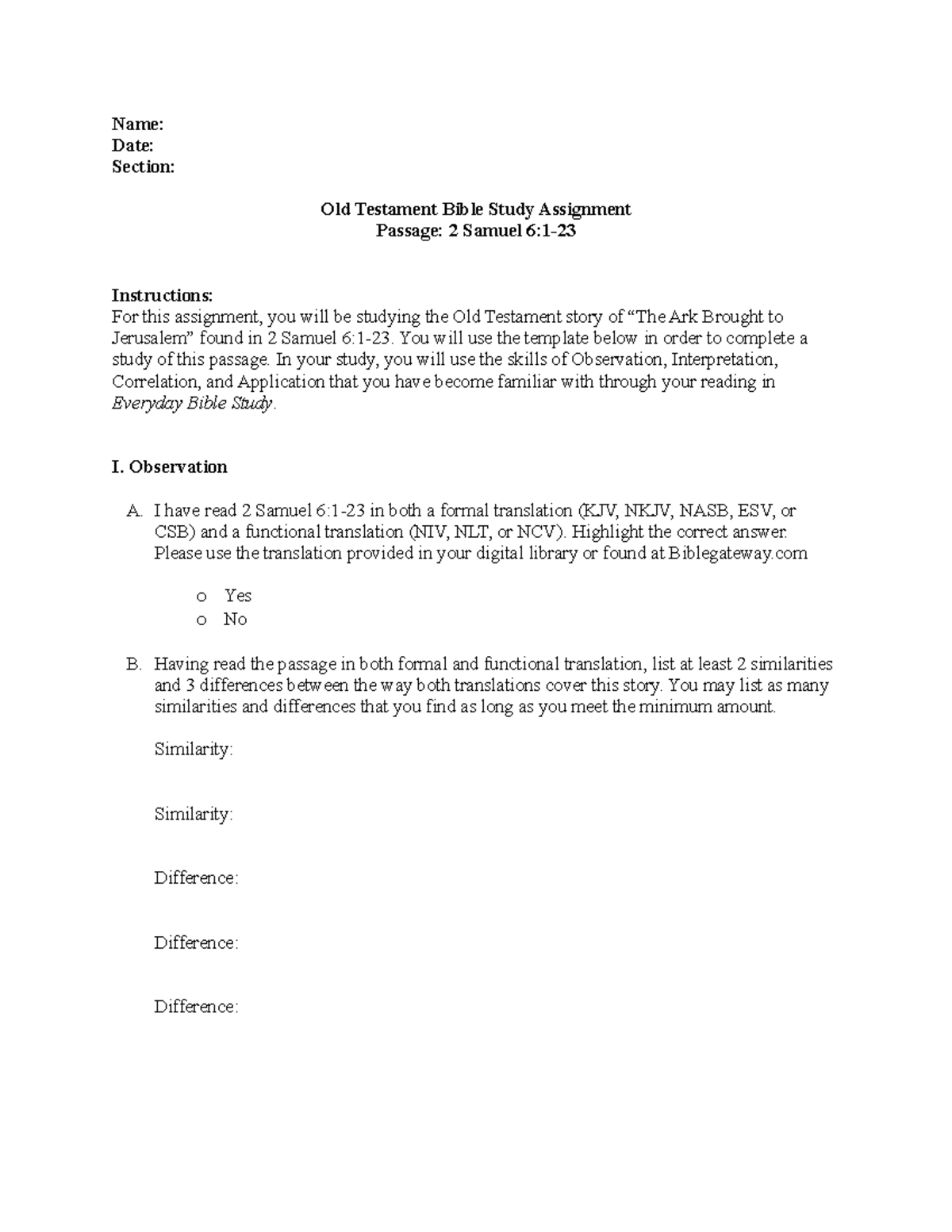 BIBL 105 Old Testament Bible Study Assignment Template (AY2122) - Name ...