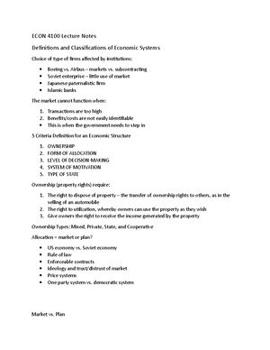 ECON 4100 Lecture Notes - ECON 4100 Lecture Notes Economic History and ...