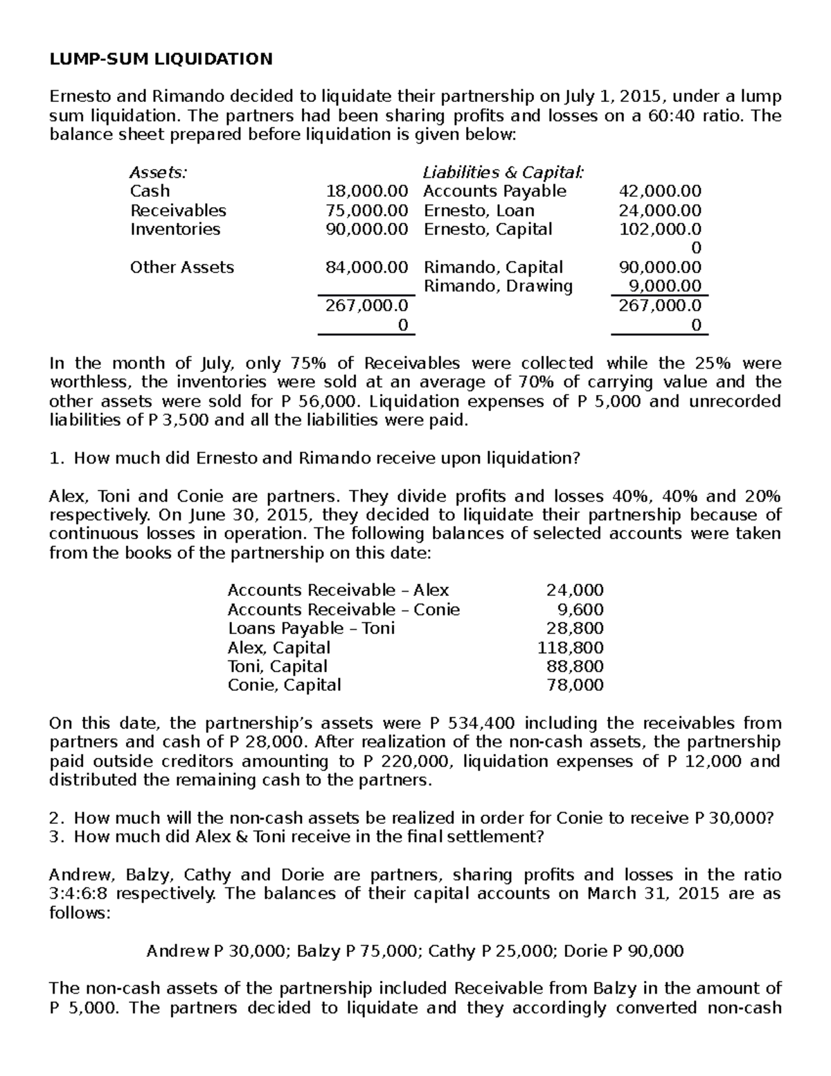 Lump-Sum-Liquidation - LUMP-SUM LIQUIDATION Ernesto and Rimando decided ...