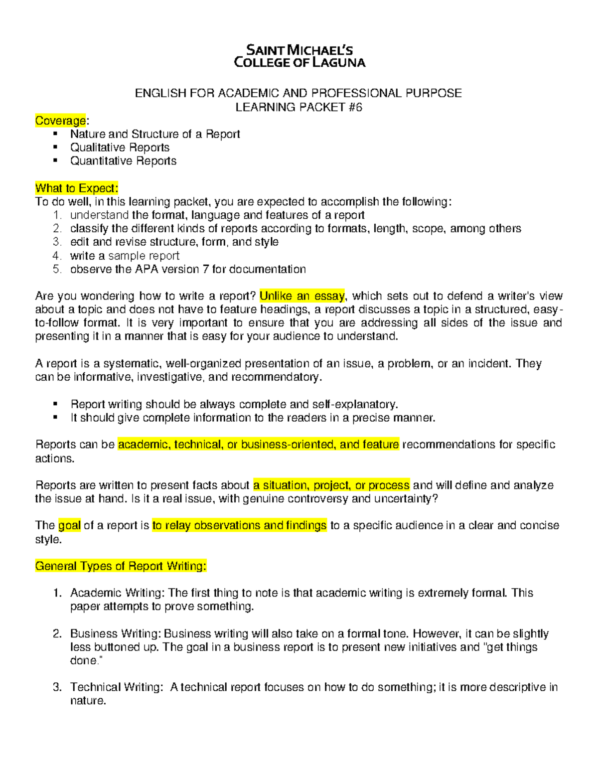 EAPP Learning Packet - ENGLISH FOR ACADEMIC AND PROFESSIONAL PURPOSE ...