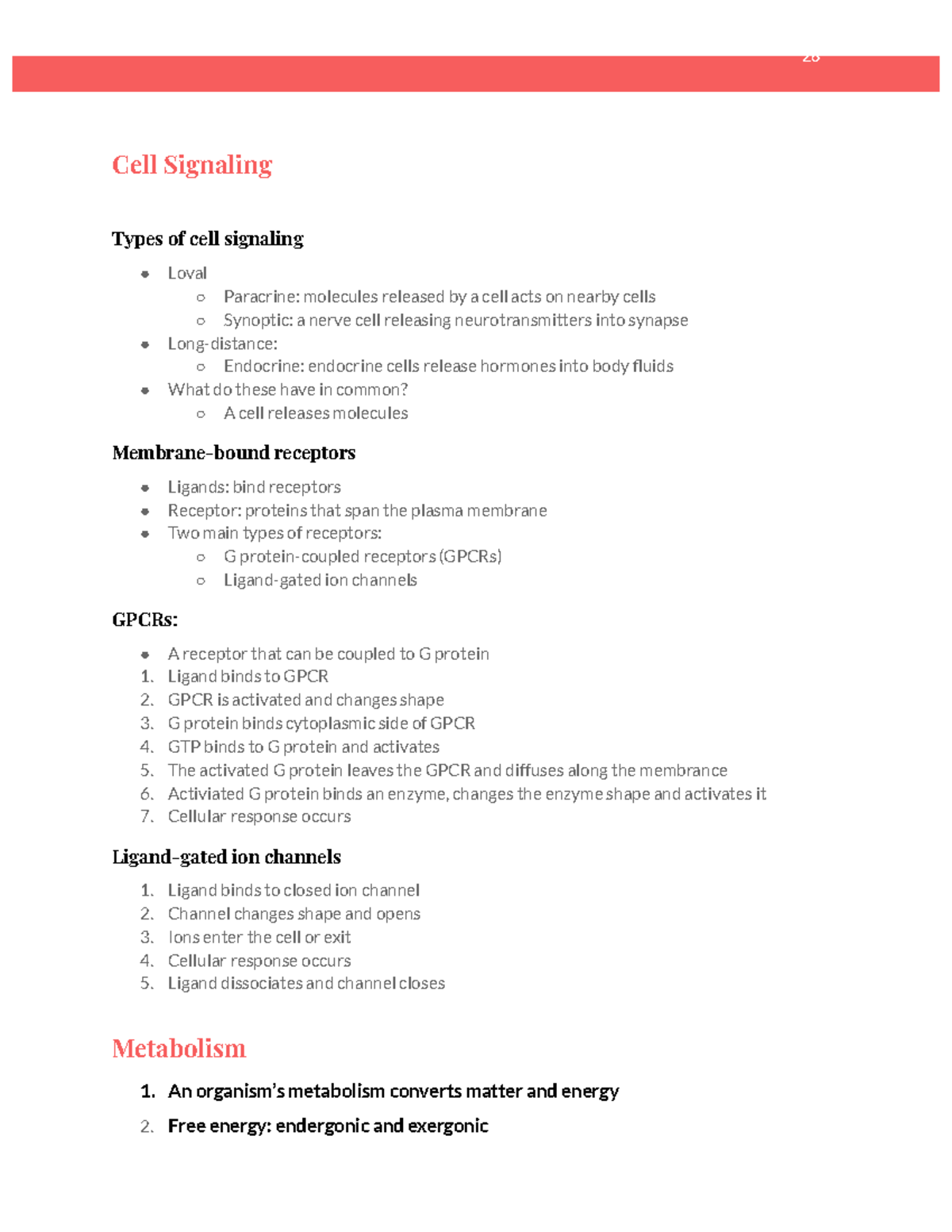 Bio notes - Gen Bio I - 28 Cell Signaling Types of cell signaling Loval ...