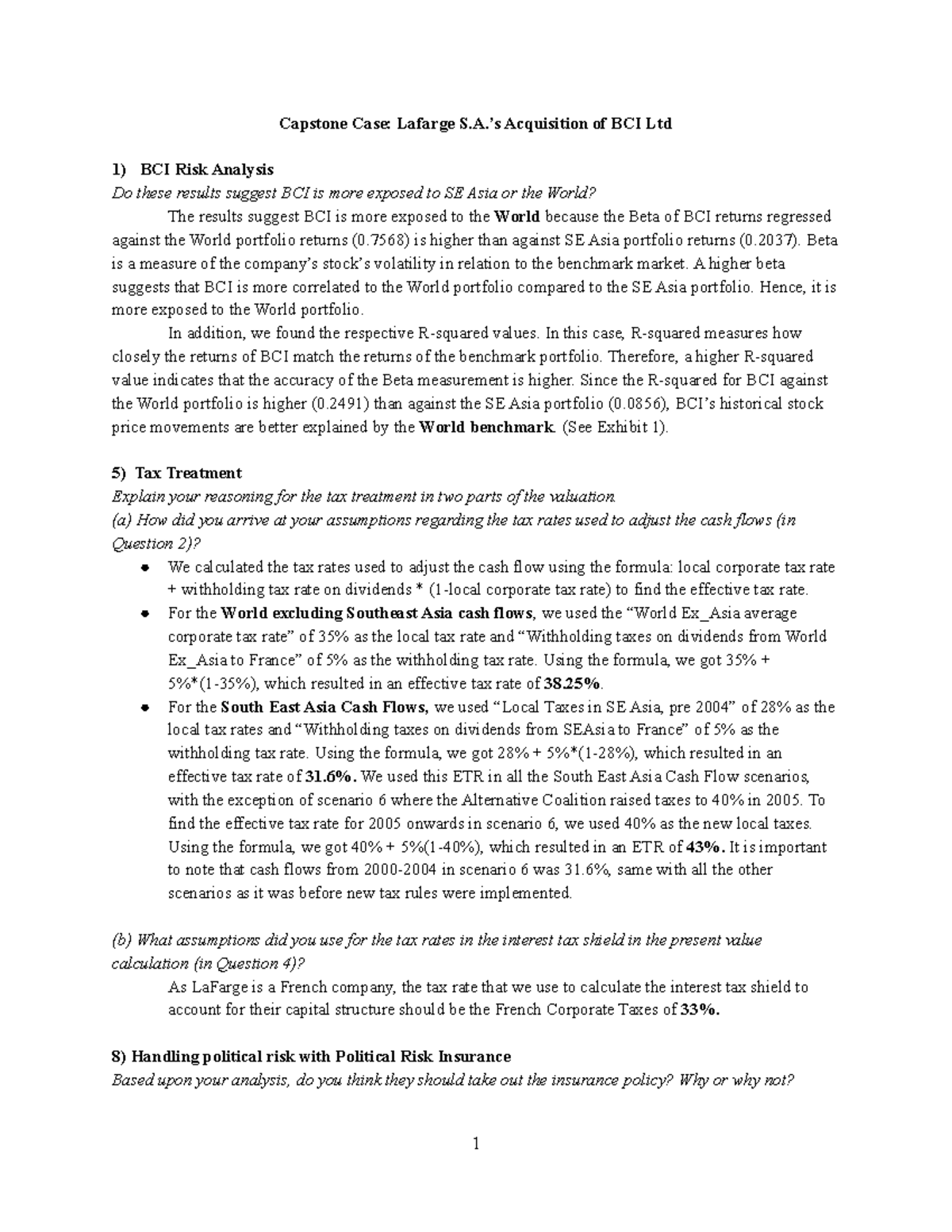 Capstone Case Lafarge S.A.’s Acquisition of BCI Ltd - Capstone Case ...