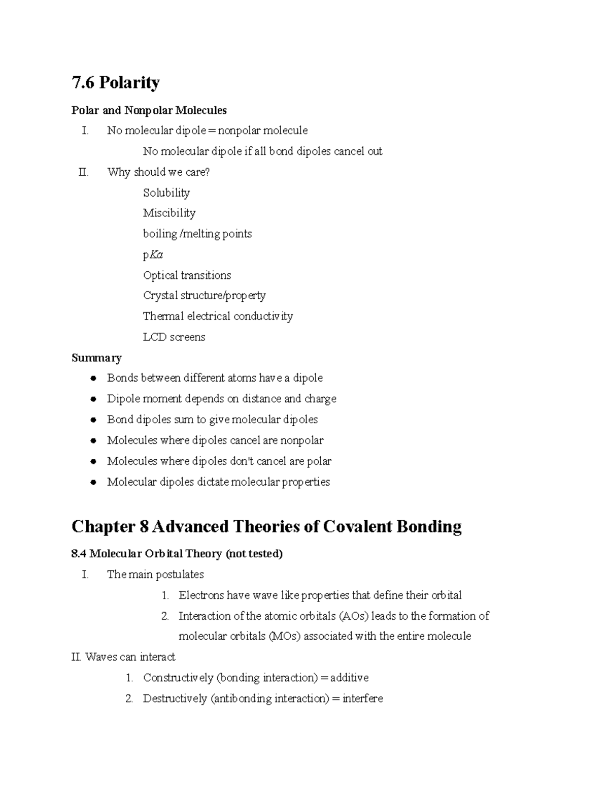 CHM1046 Ch.7 Polarity - 7 Polarity Polar and Nonpolar Molecules I. No ...