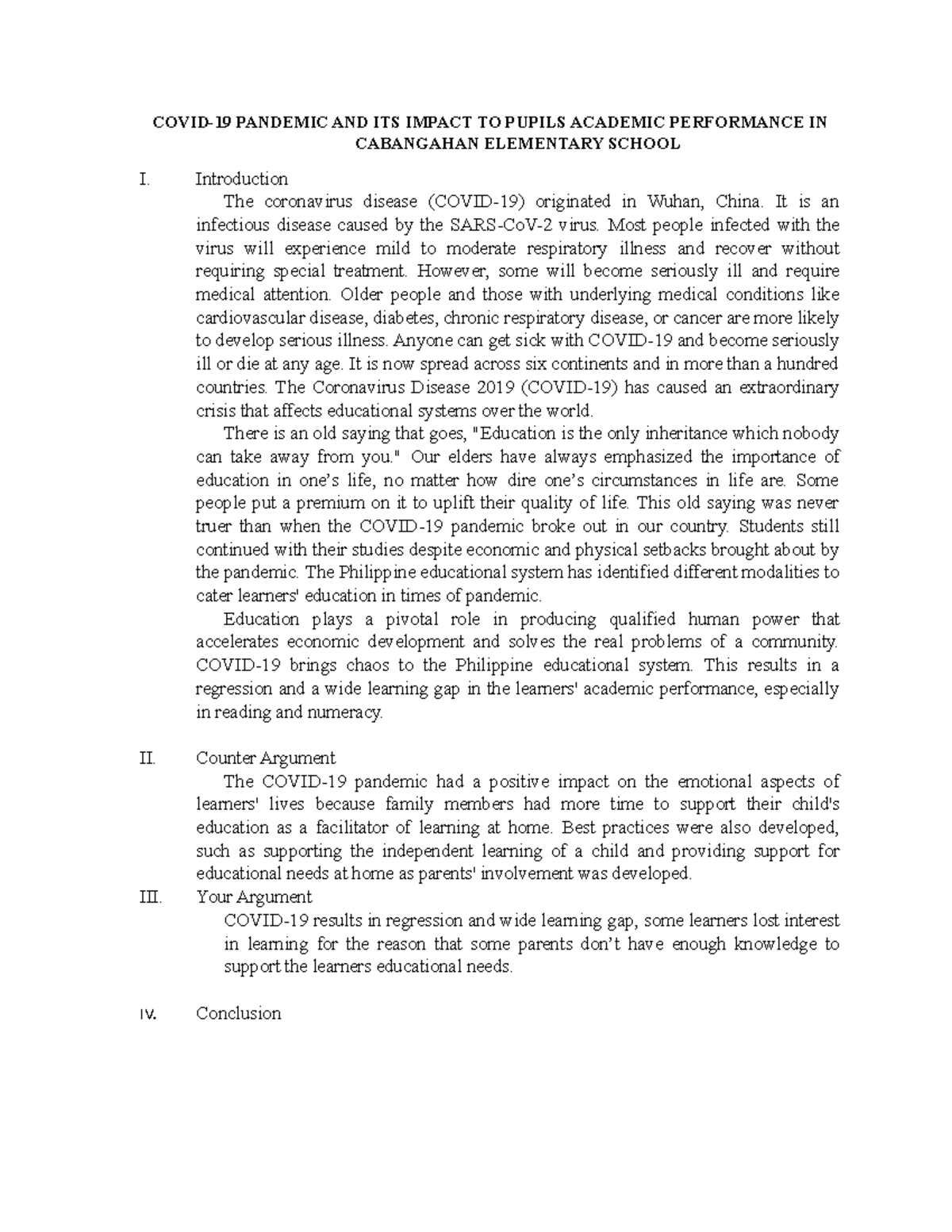 Assignment No. 2 - A reflection Paper - COVID-19 PANDEMIC AND ITS ...