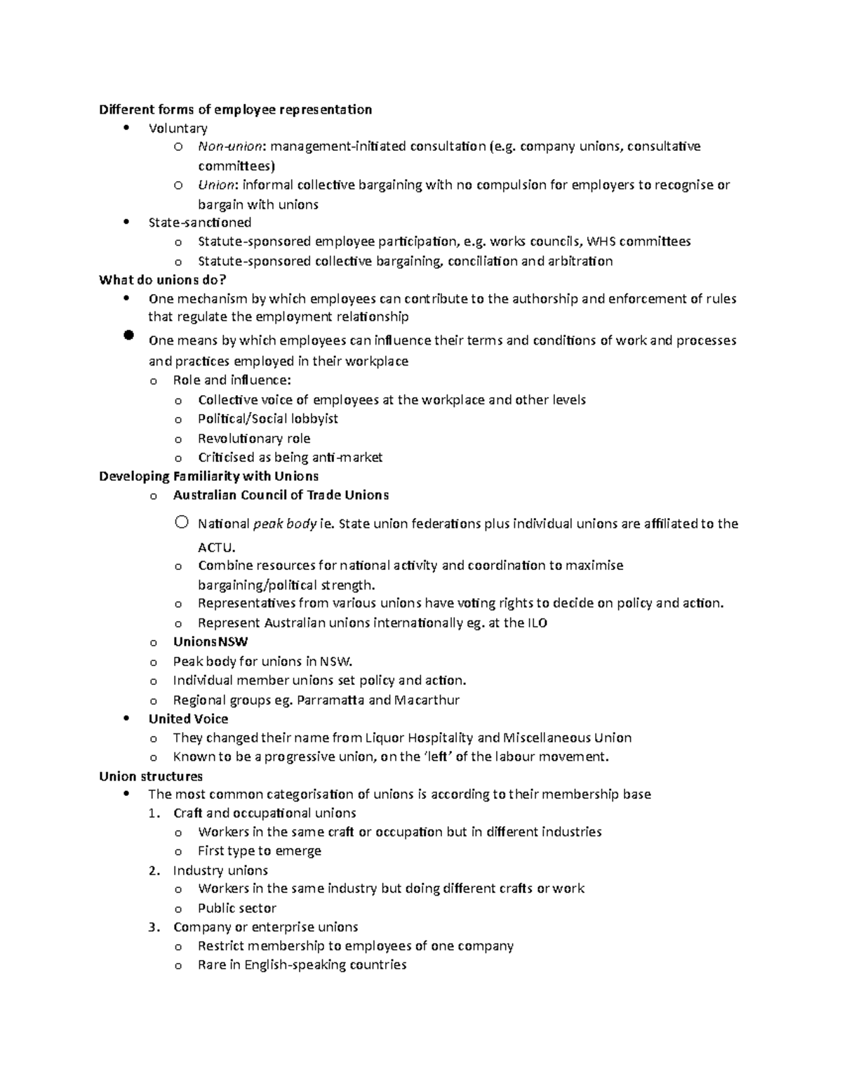 Trade Unions - Different forms of employee representation Voluntary o ...