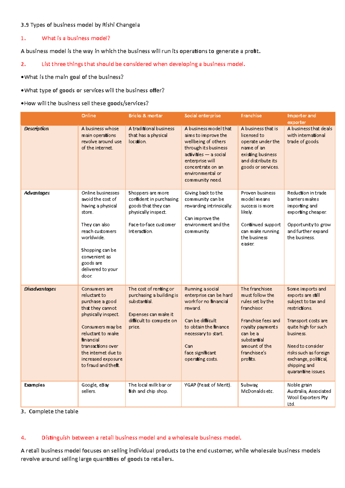 Business management chapter 3.9 - 3 Types of business model by Rishi ...