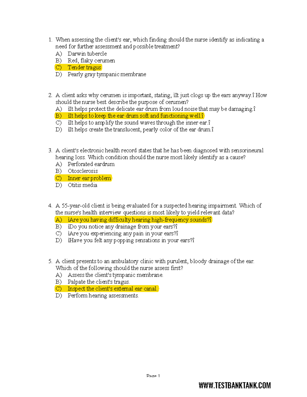 Chapter 17-Assessing Ears Practice Study Guide - Page 1 When assessing ...