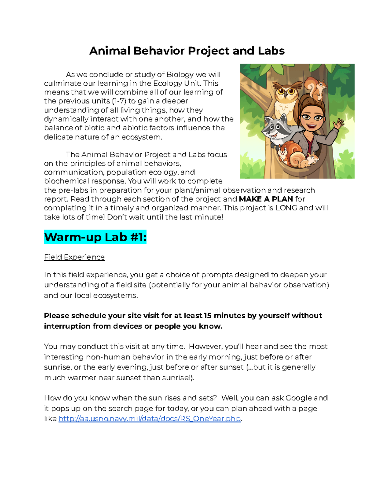 Animal Behavior Project and Labs - This means that we will combine all ...